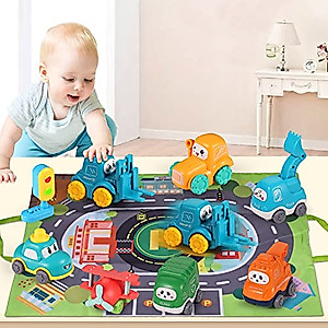 ALASOU Baby Truck Car Toy and Playmat Storage Bag(7 Sets)|Baby Toys 12-18 Months|Infant Toys for 1 2 3 Year Old boy Girl|1st Birthday Gifts for Toddler Toys Age 1-2