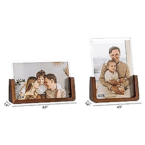 eletecpro Picture Frame 2 Pack, 4X6 Brown Picture Frames with Walnut Wood Base and High Definition Break Free Acrylic Glass Covers for Tabletop or Desktop Display, Horizontal & Vertical