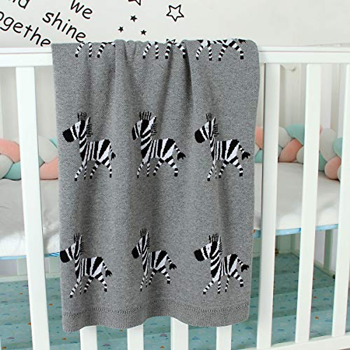 mimixiong 100% Pure Cotton Baby Blankets Soft Nursery Swaddling Blanket for Newborn Baby with Cute Zebra Grey Size 30 x 40 inches