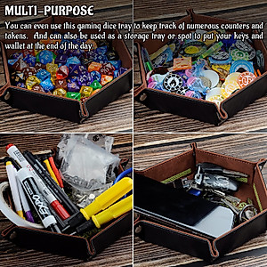 D&D Dice Tray PU Leather Hexagon Dice Holder Printed with Beholder Portable and Foldable Dice Rolling Mat for Board Game and Tabletop RPG (Style B)
