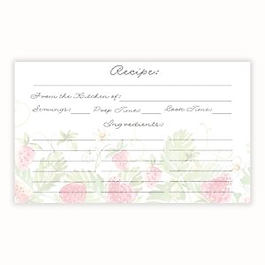 Recipe Cards, 4x6 inches, 25 Pack, 18 Ingredient Lines, Strawberry Daydreams Design