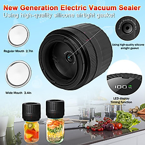 Electric Mason Jar Vacuum Sealer, JuJubak Food Vacuum Saver Sealer Machine, Vacuum Sealer Kit for Regular Mouth and Wide Mouth Regular Mouth Mason Jars Sealer with 12 Jar Lids