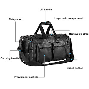 Gym Duffle Bag Backpack, Leather Duffel Bags for Traveling Sports Bag Overnight Bag Backpack with Shoe Compartment Weekender Bag for Men Women-Black