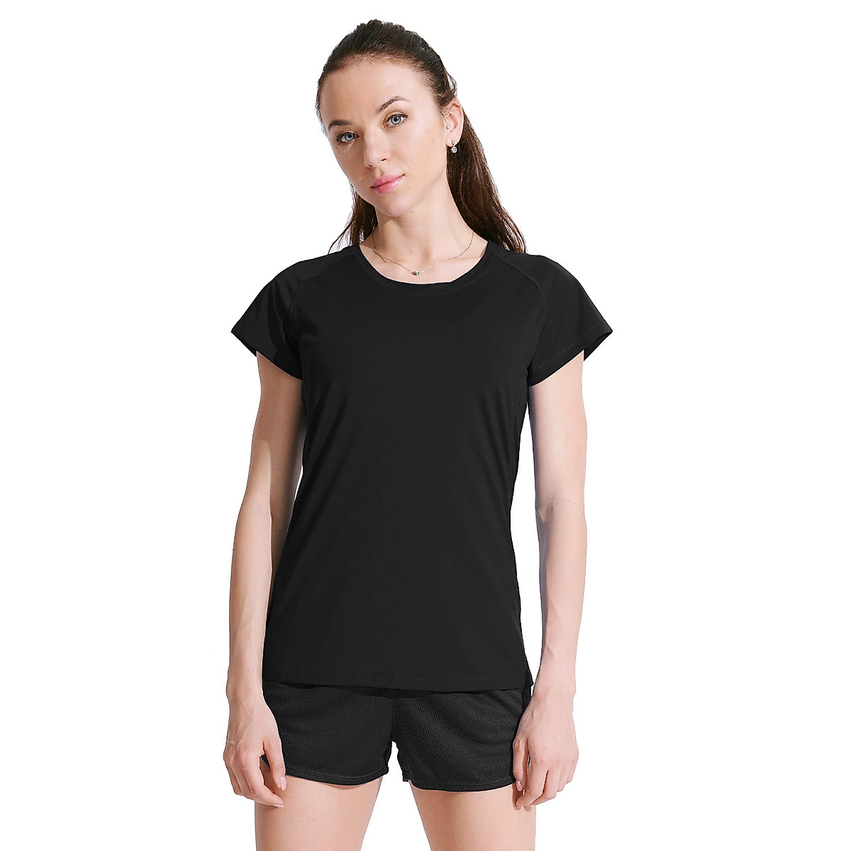 CADMUS Women's Workout Shirts for Running Yoga Tee Shirts Dry Fit,3 Pack,2501,Black & Blue & White,Small