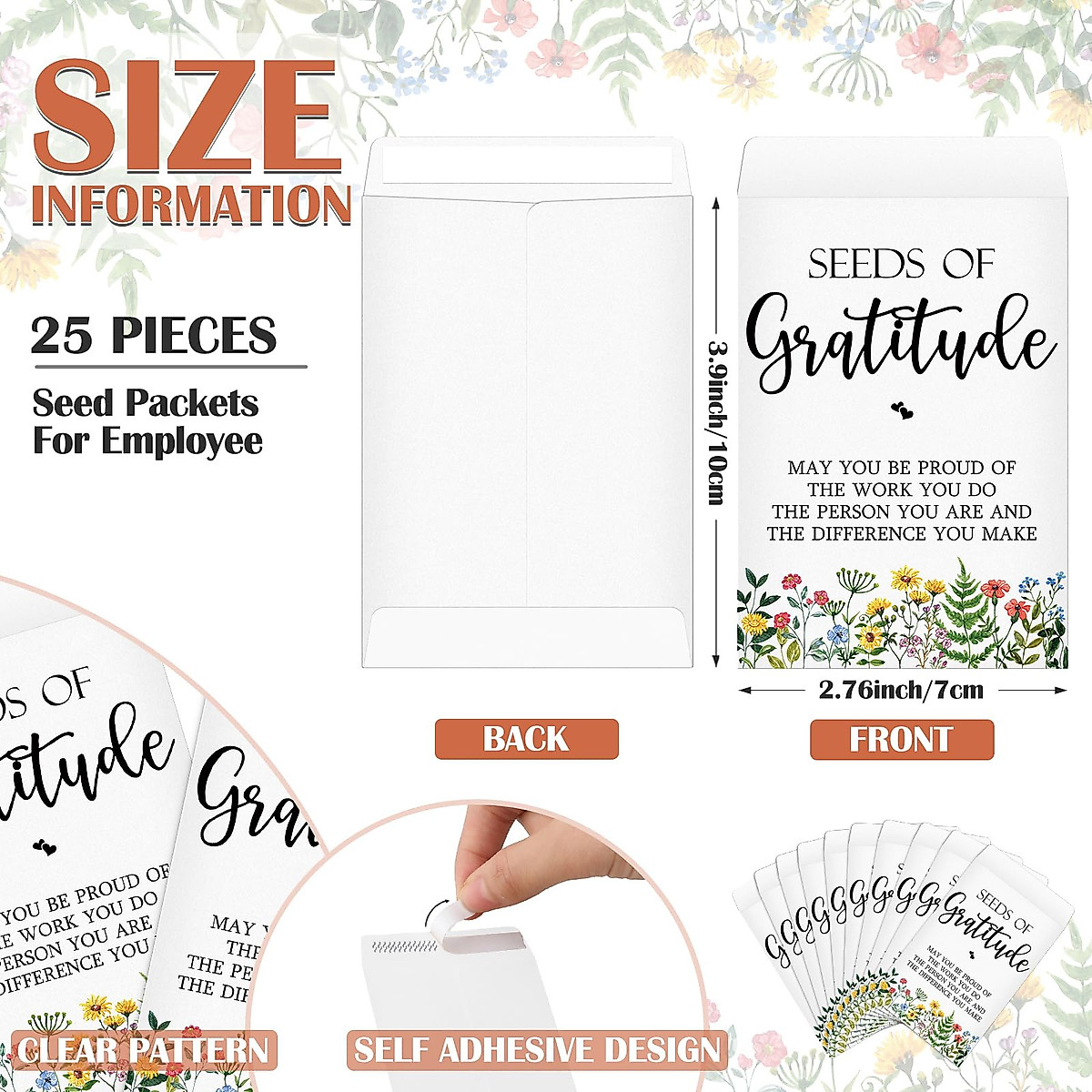 Huquary 25 Sets Employee Appreciation Gifts for Coworker Include 25 Pcs Thank You Keychain 25 Pcs White Seed Packets with White Organza Bags (No Seeds)