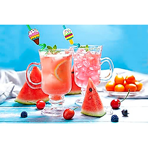 24 Reusable Crazy Shapes Ice Cream Straws, Drink Cocktail Straws for Birthday Party Supplies Party Favors with 2 Cleaning Brushes 8 Color Straws