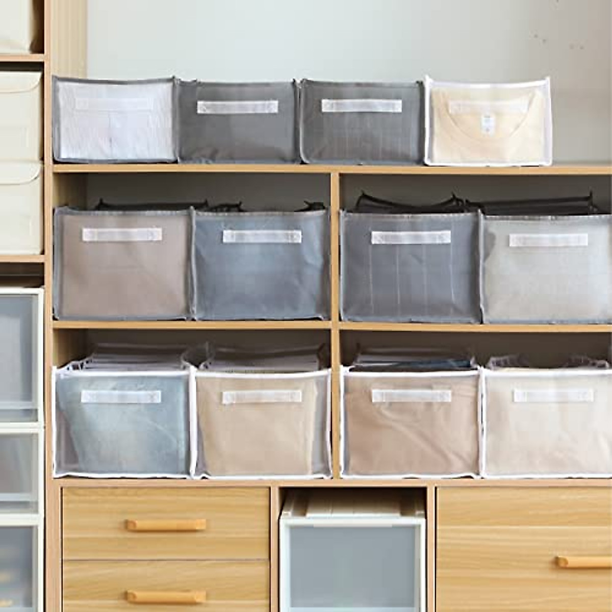 MJRASG 2 PCS Wardrobe Clothes Organizer for Folded Clothes 12 Grids Washable Wardrobe Clothes Storage Organizer for Closet and Drawers, white