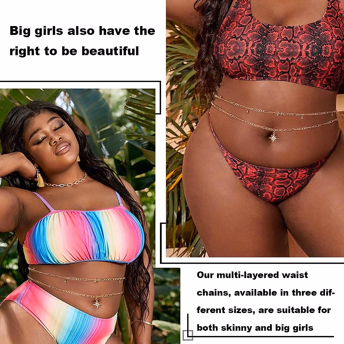 ELABEST Layered Bead Belly Chain Gold Star Waist Chains Rhinestone Body Chain Jewelry Accessories for Women and Girls (31.5+7.8inch)