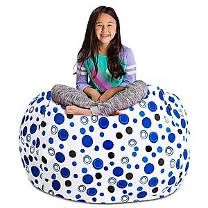 Posh Stuffable Kids Stuffed Animal Storage Bean Bag Chair Cover - Childrens Toy Organizer, X-Large 48" - Canvas Bubbles Blue and White