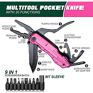 Womens Gifts for Christmas - Stocking Stuffers for Women, Gifts for Women Wife Mom Girlfriend - Christmas Mothers Day Gifts, Birthday Gifts for Women - Womens Stocking Stuffers, Pin'k Multitool Knife