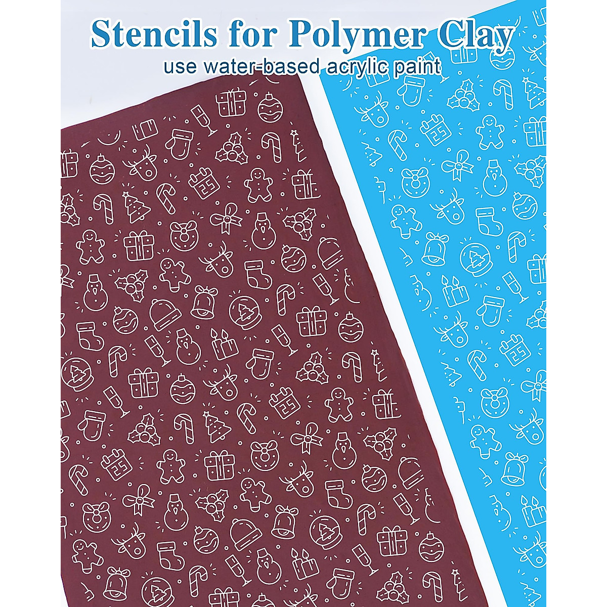 Puocaon Christmas Clay Silk Screen - 8 Pcs Reusable Silk Screen Stencils for Polymer Clay Jewelry Making, Ugly Christmas Jumper Sweater Silk Screen Stencil, Snowflake Graffiti Polymer Clay Tools