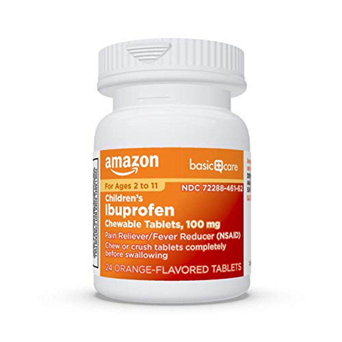 Amazon Basic Care Children's Ibuprofen Chewable Tablets, 100 mg, Orange Flavor, Pain Reliever and Fever Reducer, 24 Count