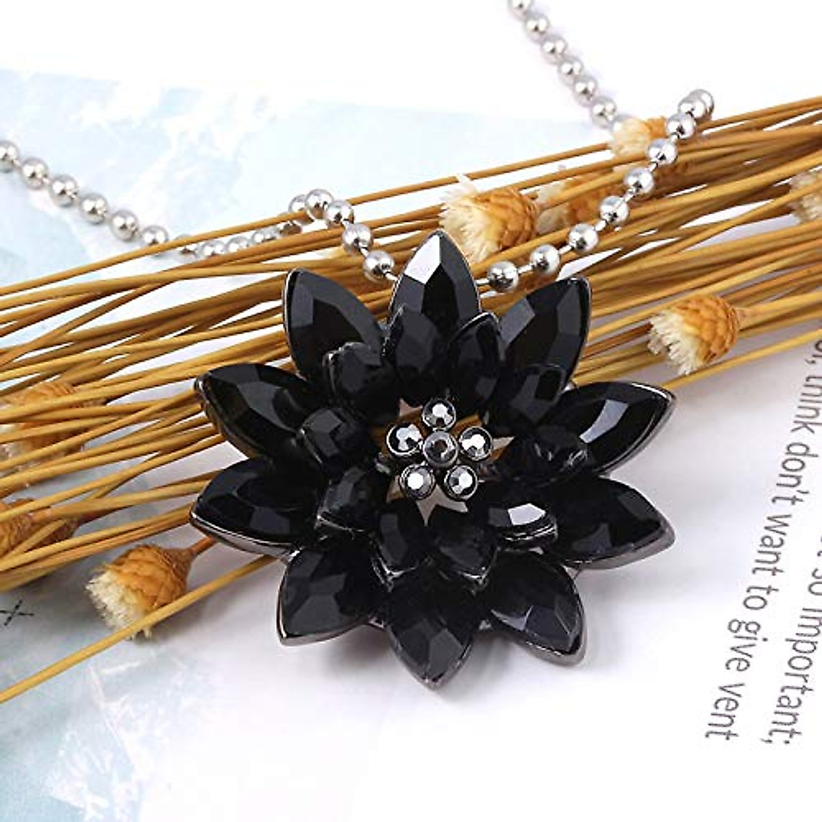 Black Dahlia Necklace,Crystal Jewelry Flower Pendant for Women Gift Custume Accessory