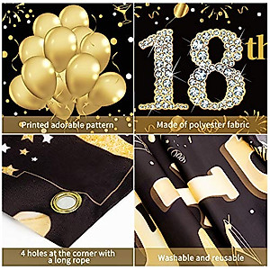 Pimvimcim Happy 18th Birthday Banner Decorations for Girls Boys - Large 18th Birthday Party Sign Backdrop - Gold 18 Year Old Birthday Party Decorations Supplies Background(9.8x1.6ft)