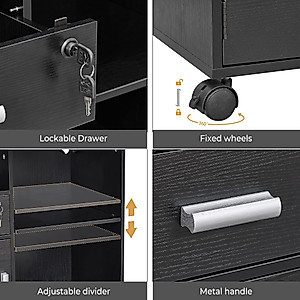 ANWBROAD Mobile File Cabinet with Charging Station & USB Ports, Rolling Printer Stand Filing Cabinets Lockable Storage Cabinet with Open Storage Shelves Drawers Home Office UBJG001H