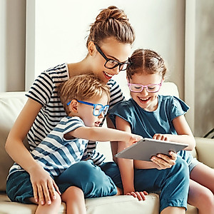 Okany Blue Light Glasses for Kids 3 Pack Blue Light Blocking Glasses for Girls Boys Computer Gaming Screen Glasses, Anti Glare Eyestrain Teen Fashion Glasses Age 3-10 (Grey Black+Transparent+Leopard)