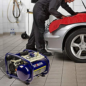 Stealth Portable Ultra Quiet 3 Gallon 1 Horsepower Oil-Free Pump Air Compressor 2.5 CFM @ 90 PSI Electric Air Compressor, Max 150 PSI Portable Air Compressor for Garage Innovation Work SAQ-1301 Blue