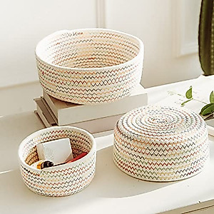 LYZOLICS Cotton Rope Basket, Woven Baskets for Storage, Storage Baskets for Shelves, Pack of 3, Baskets to Store Organize Household Items for Living Room Bedroom Play room (White)