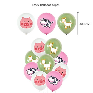 Ipalmay Farm Birthday Party Supplies - 32pcs Rustic Barnyard Kids Party Decorations, Colorful Cow Sheep Pig Balloons, Happy Birthday Banner, Animal Cup Cake Toppers, Boy Girl Teens Party Backdrop