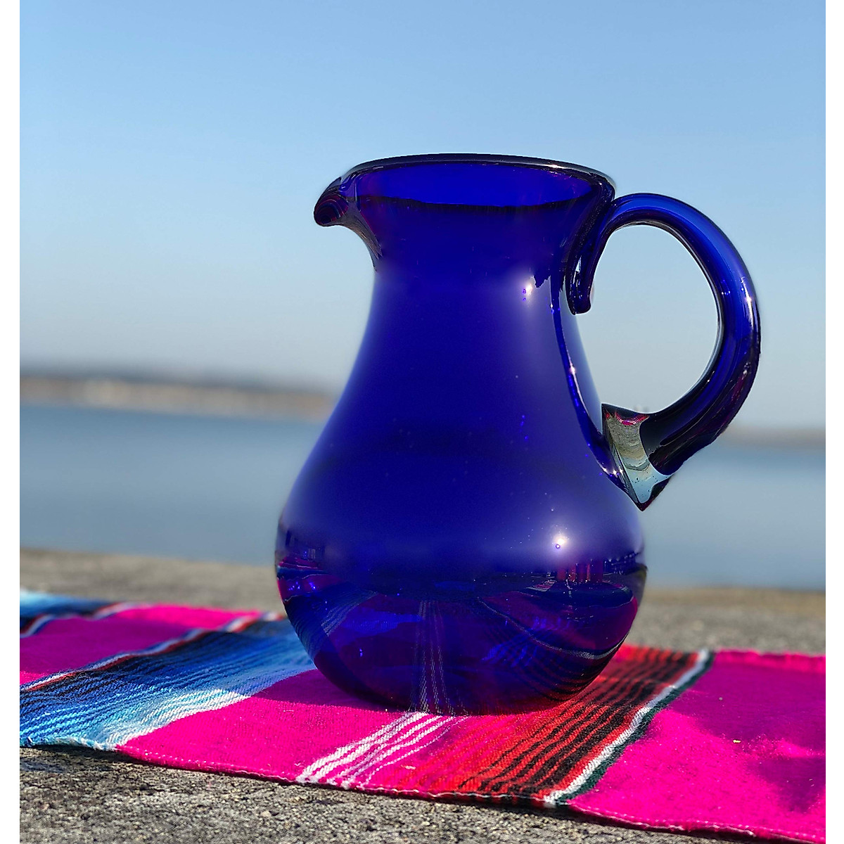 Mexican Hand Blown Glass Pitcher – Cobalt - Juice, Margaritas, Water, Lemonade (84 oz)