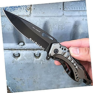 8" Grey Open Folding Pocket Knife Blade Outdoor Survival Hunting Knife for Camping by Survival Steel