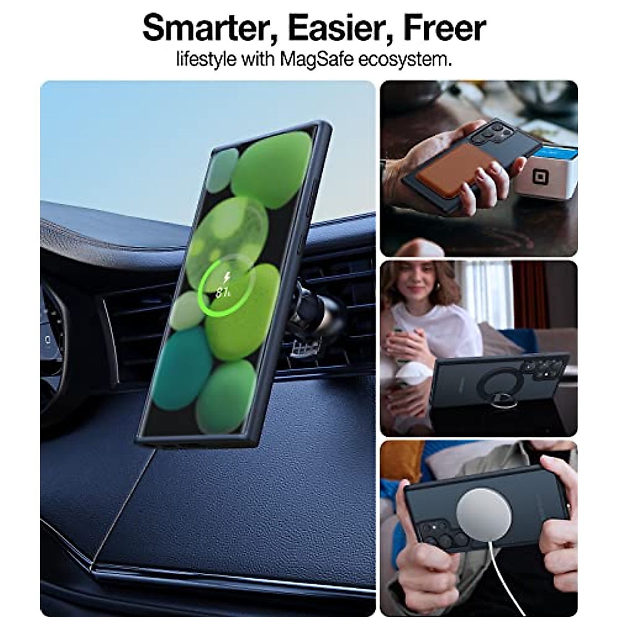 TORRAS Magnetic Guardian Designed for Samsung Galaxy S23 Ultra Case[Military Grade Drop Tested][Compatible with MagSafe] Semi-Clear Hard Back & Soft Edge case, Phantom Black