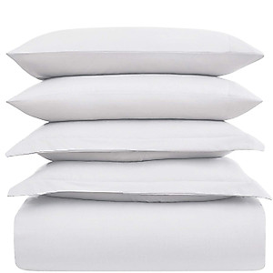 Mellanni Duvet Cover Set - 5 PC Iconic Collection Bedding Set - Hotel Luxury, Extra Soft & Cooling - Microfiber - Button Closure and Corner Ties (King, White)