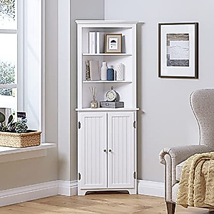 UTEX Tall Corner Cabinet, Free Standing Corner Storage Cabinet with Doors and Adjustable Shelves, Storage Cabinet Tall for Bathroom, Kitchen, Living Room, White