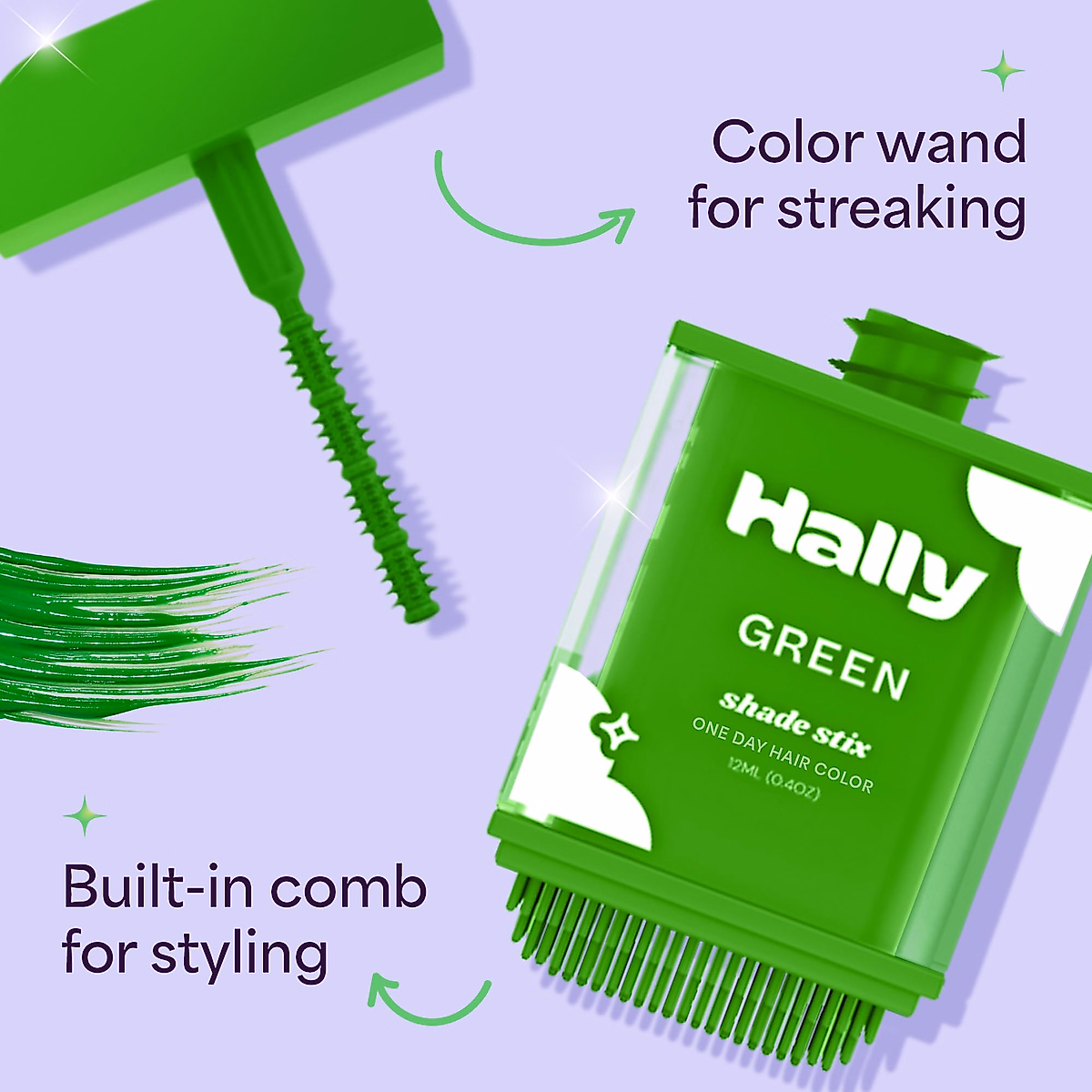 Hally Hair Temporary Hair Color, Shade Stix (Green) - 12 ml Washable Hair Chalk for Kids, Teens & Adults - One Day Pop of Color Hair Dye for Festivals, Sporting Events & Parties, All Hair Types