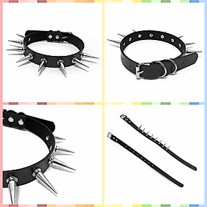 Tosmifairy Soft Faux Leather Choker Collar with Spiked,Punk Rock Necklace and Bracelets Emo Jewelry Set for Women Men Cosplay