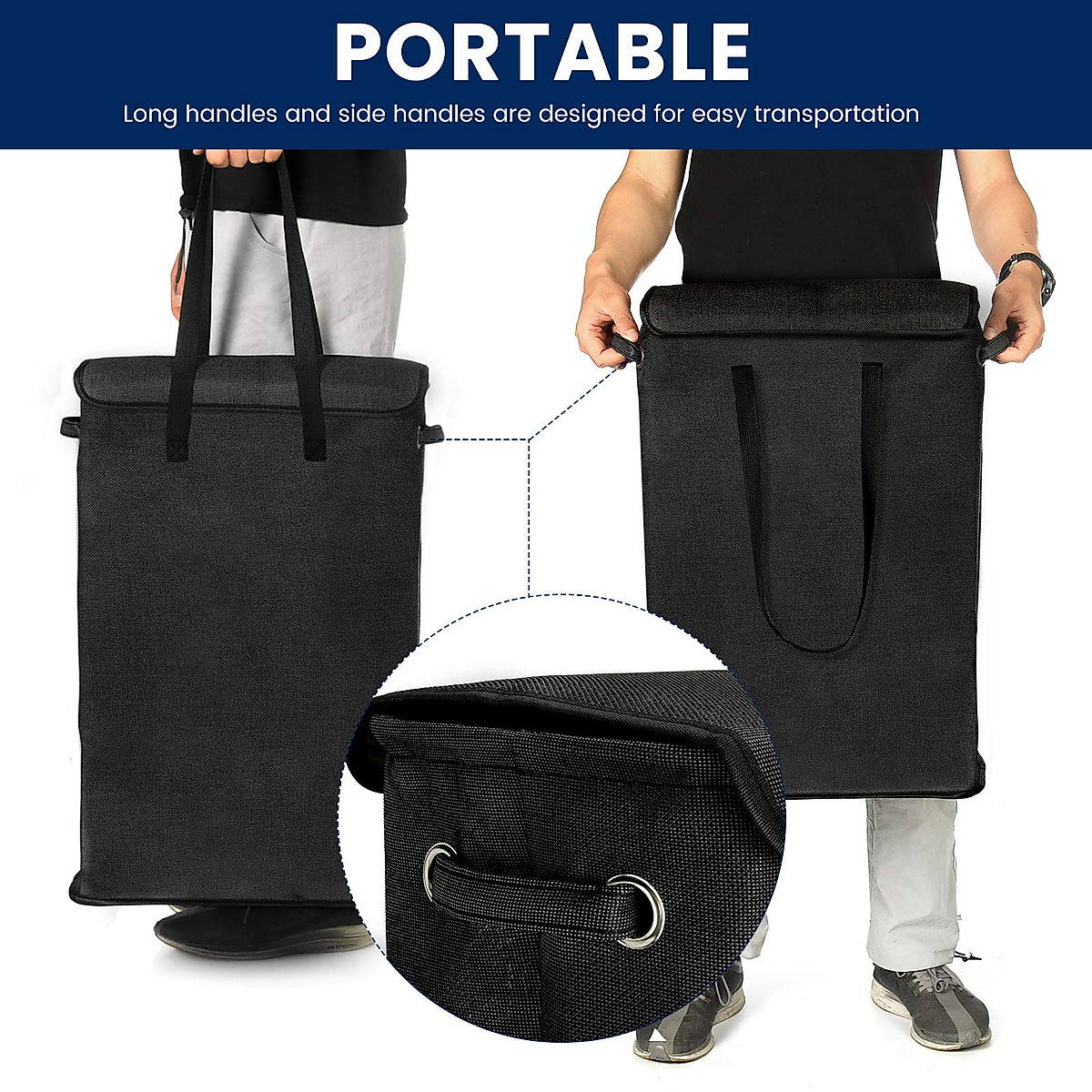 Slim Laundry Basket with Lid, Tall Thin Laundry Hamper with Handles, Waterproof Lining Narrow Dirty Clothes Hamper for Bathroom Bedroom Dorm Nursery Organization Storage (45L, Black)