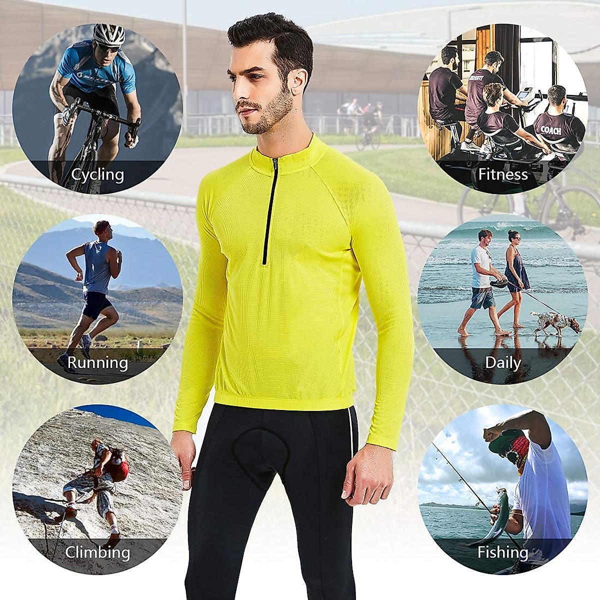 CATENA Men's Cycling Jersey Long Sleeve Shirt Running Top Moisture Wicking Workout Sports T-Shirt Grey