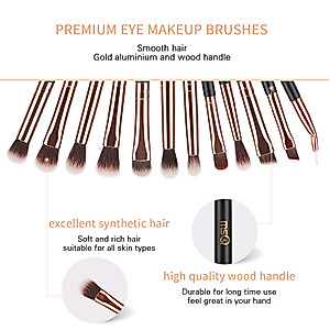 MSQ Eyeshadow Brushes 12pcs Eye Make Up Brush Set with Bag (PU Leather Pouch) Soft Synthetic Hairs for Eyeshadow, Eyebrow, Eyeliner, Blending, Best Gifts - Rose Gold