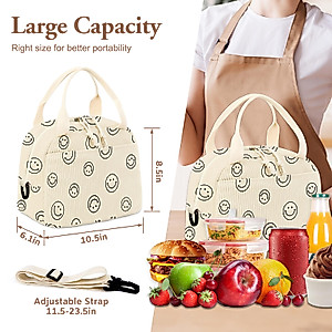 WOBAGMEN Lunch Bag for Women Men,Cute Corduroy Lunch Box Large Lunch Bag With Shoulder Strap Smiley Lunch Tote Bag, Insulated Cooler Lunch Case Reusable Lunch Box for Work Picnic