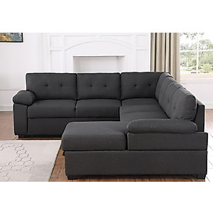 Sleeper Sofa Couch Bed with Pull Out Couch Living Room Set Sectional Sleeper Sofa with Storage Chaise Modular Couch Fabric Sofa Bed in Dark Grey