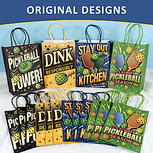 Kauai Sun 16PCS Pickleball Gift Bags, Pickle Ball Themed Party Supplies Favors Bags, Four Original Vibrant Designs for Pickleball Enthusiasts Players Team Coach Retirement Gifts Goodies