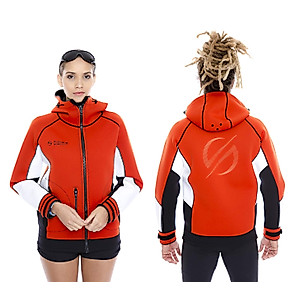 Unisex PRO Neoprene Jacket Wetsuit Hoodie - Waterproof Wind Sailing Fishing Surf Jackets for Men and Women (Red, XXL)