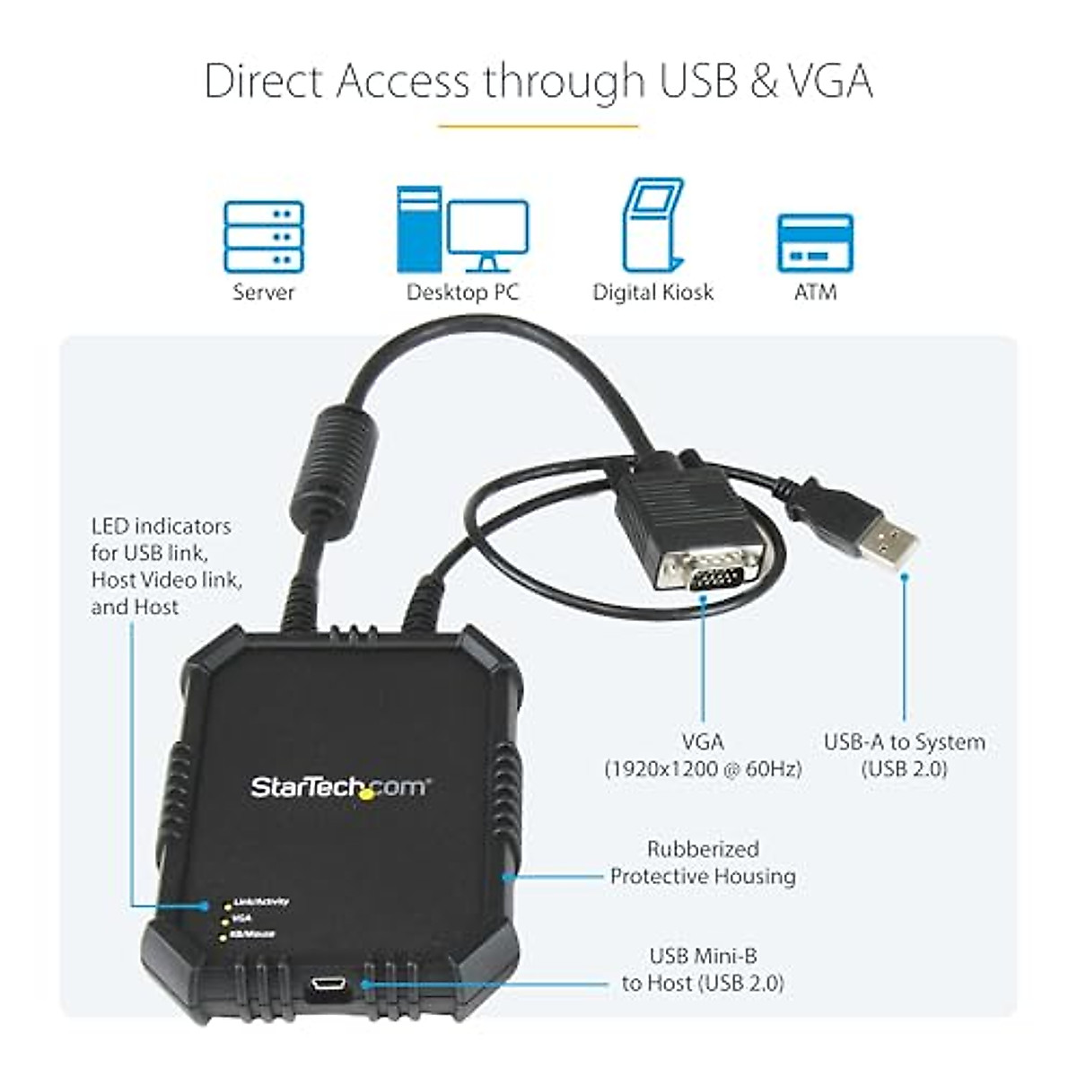 StarTech.com Rugged Laptop Crash Cart Adapter, USB/VGA KVM Console, File Transfer & Video Capture, Windows/Linux/MacOS - TAA