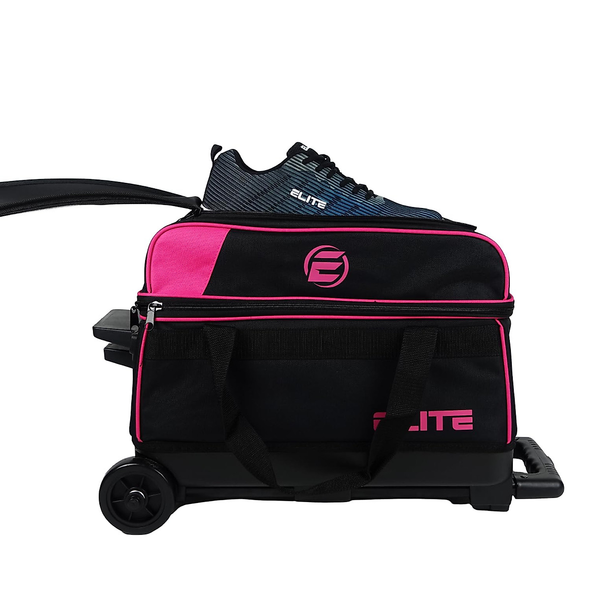 ELITE Basic Double Roller Bowling Ball Bag With Rolling Wheels | Stylish Graffiti-Style Design | Durable Bowling Bags With Ample Storage | Double Bowling Ball Bag (Pink)