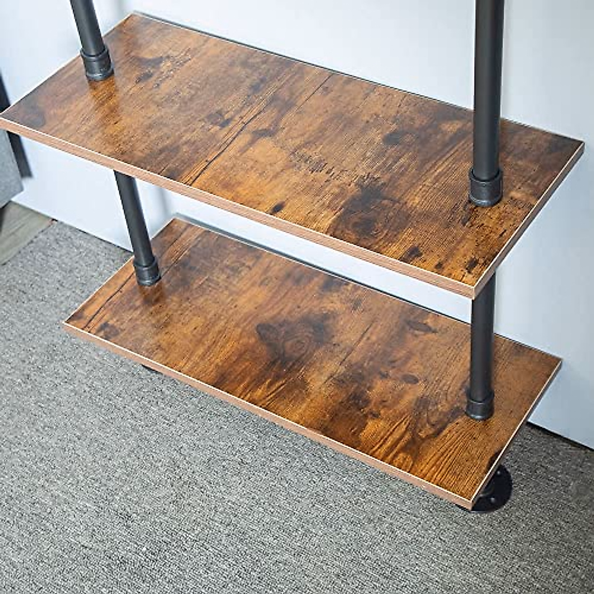 HEONITURE 5 Shelf Industrial Pipe Shelving, Black Modern Bookcase Bookshelf, Wall Mount Ladder Shelf with Metal Frame Display Selves