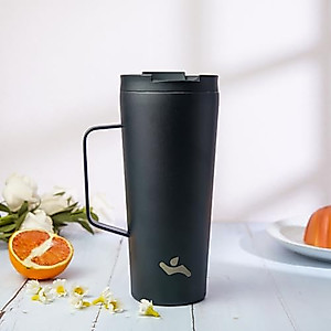 Insulated Tumbler with Handle and Straw, 18 OZ Travel Coffee Mug Stainless Steel Cup Metal Water Bottle,Black