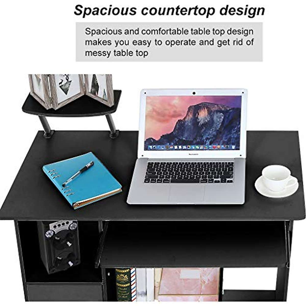 Nihewoo Computer Desk with Storage Shelves,Home Office PC Laptop Desk Sturdy Writing Desk Writing Computer Desk Black