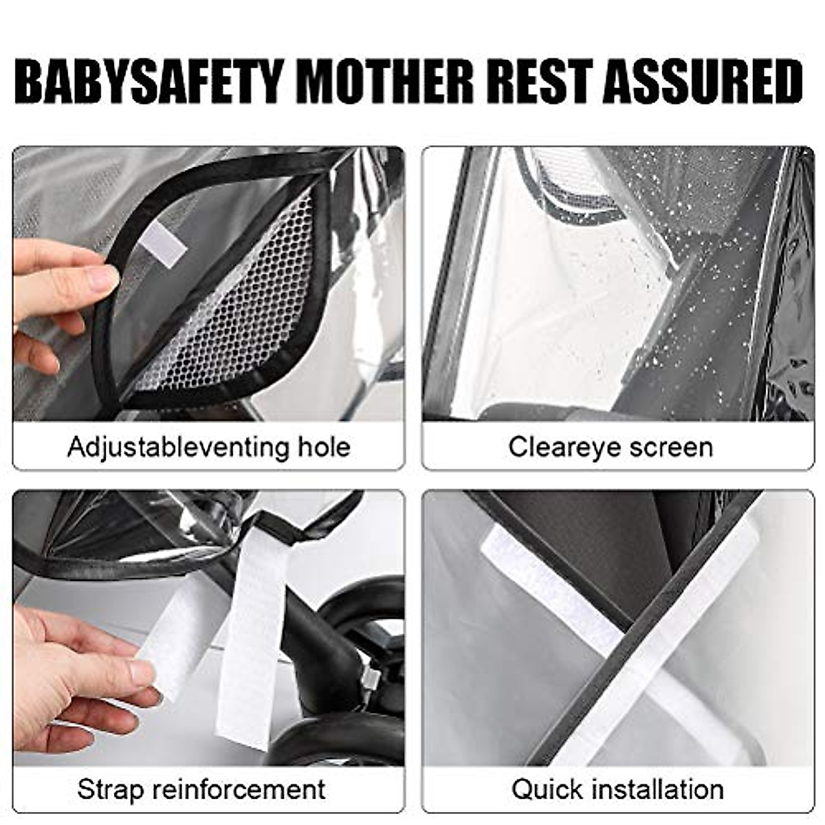 Emoly Upgraded Universal Stroller Rain Cover, Double Door Design & Large Storage Baby Stroller Weather Shield, Waterproof Stroller Cover, Food Grade EVA, Eye Protect (Black)