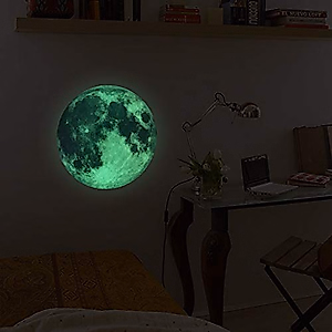 Kiddale Glow in The Dark Moon 30cm Glowing Luminous Wall or Ceiling Art Stickers Removable Adhesive Wall Decal for Kids Bedroom