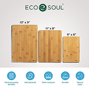 ECO SOUL Bamboo Cutting Boards For Kitchen | Chopping & Butcher Block | Meat, Vegetables, Cheese & Charcuterie Board | Non-Slip, Durable, USDA Certified (3 Set)