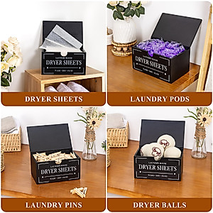 Dryer Sheet Holder-Black Dryer Sheet Container with Lid,Wooden Laundry Room Organization and Storage,Rustic Farmhouse Dryer Sheet Dispenser for Laundry Room Decor,Fabric Softener Containers