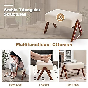 Upholstered Rocking Chair with Ottoman and Solid Rubber Wood Frame and Padded Cushion, Comfortable Rocker Solid Wood for Living Room (Beige)