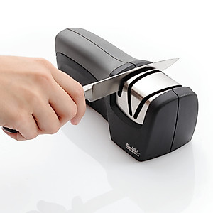 Smith’s 50029 Compact Electric Knife Sharpener , Stainless , Kitchen Knife 2 Stage Sharpener , Electric & Manual , Blade Guide , Quick Sharpening & Polishing , Straight Edge Blades , Handheld 120 V