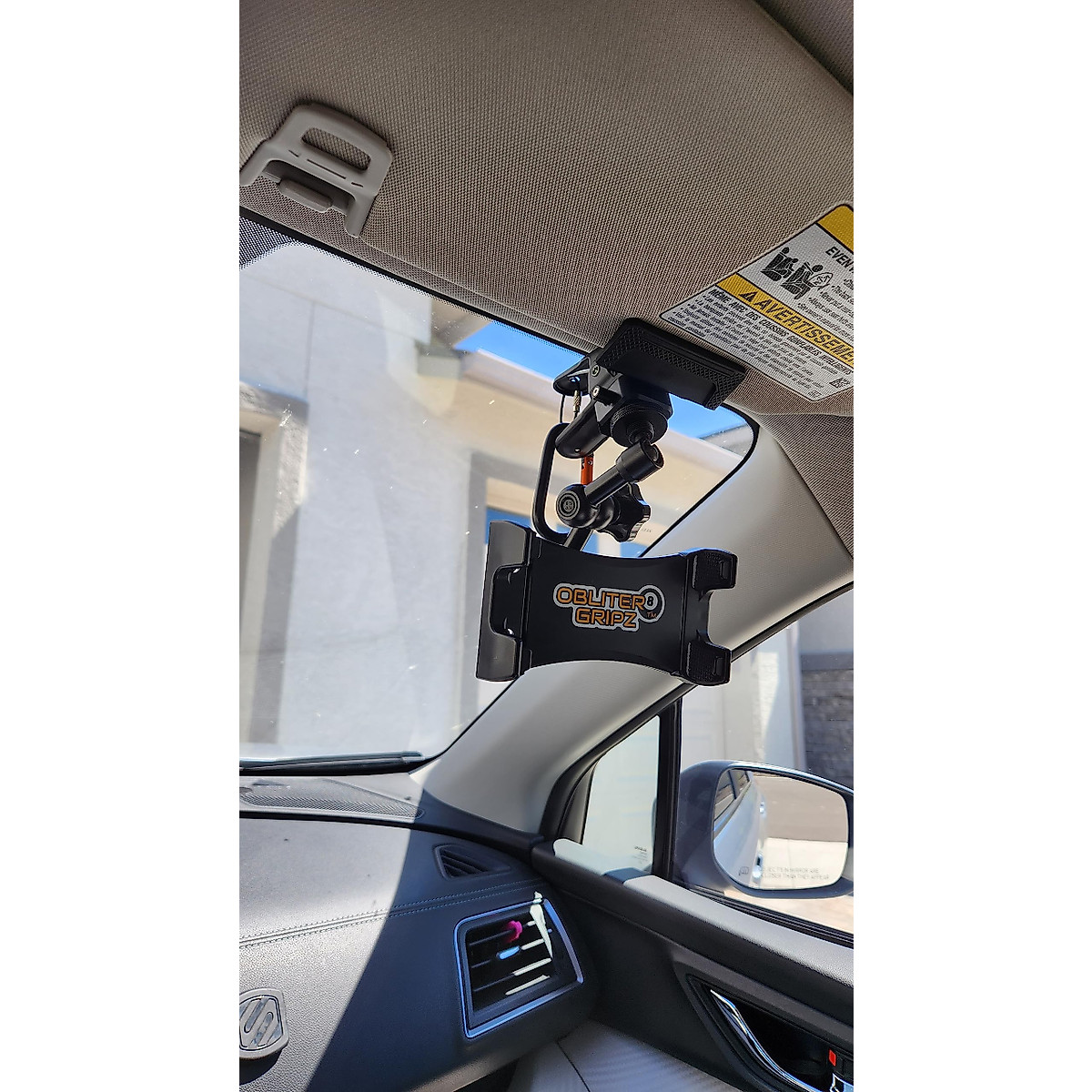 Obliter8 "Blue Steel" Multi-Attachment Smartphone/Tablet/Pad/Switch gaming system Travel Mount for In-Flight Airplane, Car Visor/Vent, Desktop, Traveling 360 degree rotation Ultra Durable and Secure