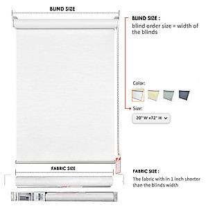 HOMEBOX 100% Blackout Roller Window Shades, Striped Jacquard Window Blinds with Thermal Insulated, UV Protection Waterproof Fabric, Roll up and Down Shades Home and Office(White - 20" W x 72" H)